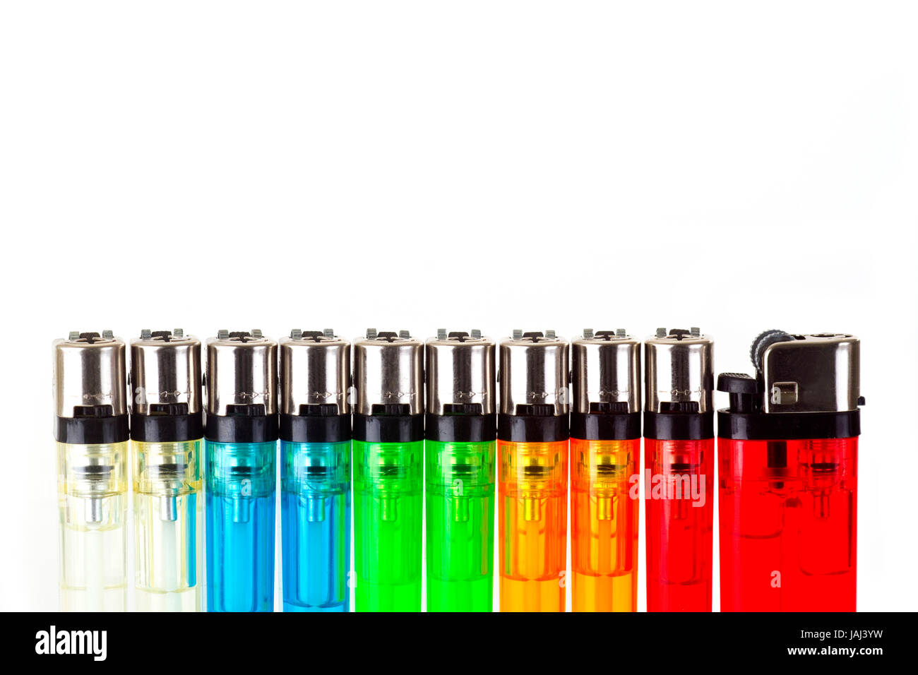 Colorful lighters isolated on white background Stock Photo - Alamy