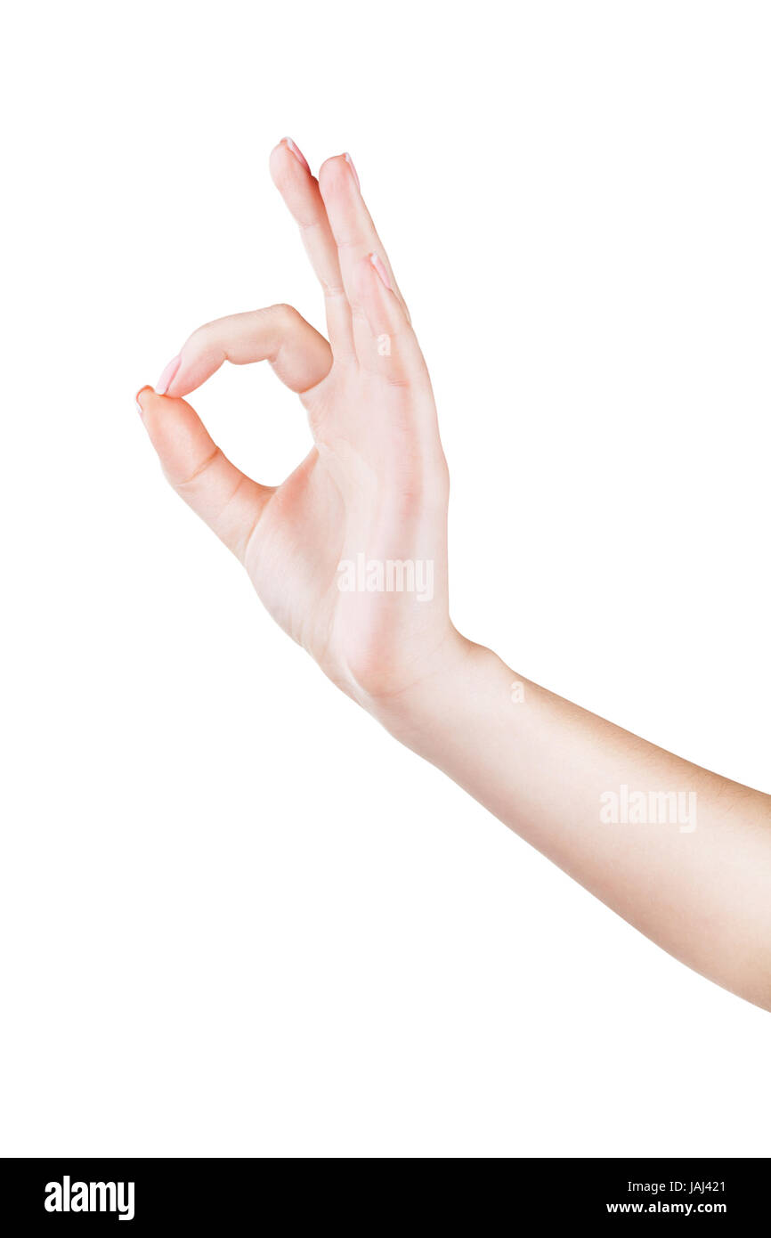 Female hand showing OK sign isolated on white background Stock Photo ...