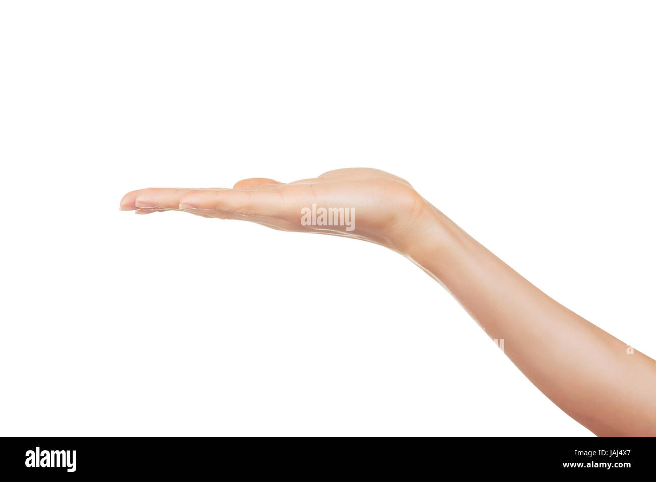Open a woman's hand, palm up isolated on white background Stock Photo ...