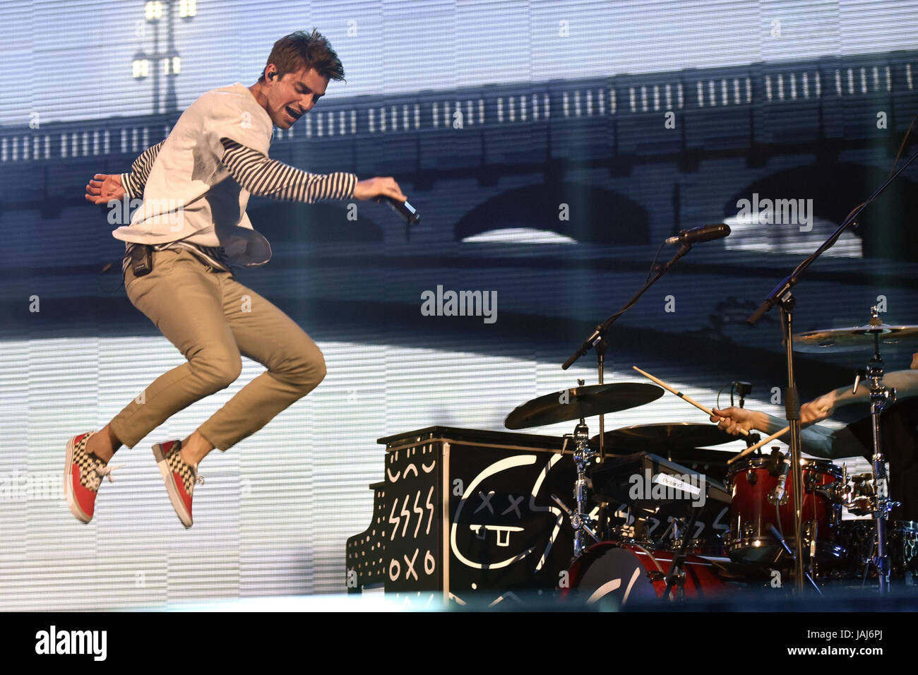The Chainsmokers performing live onstage at the Allstate Arena in ...