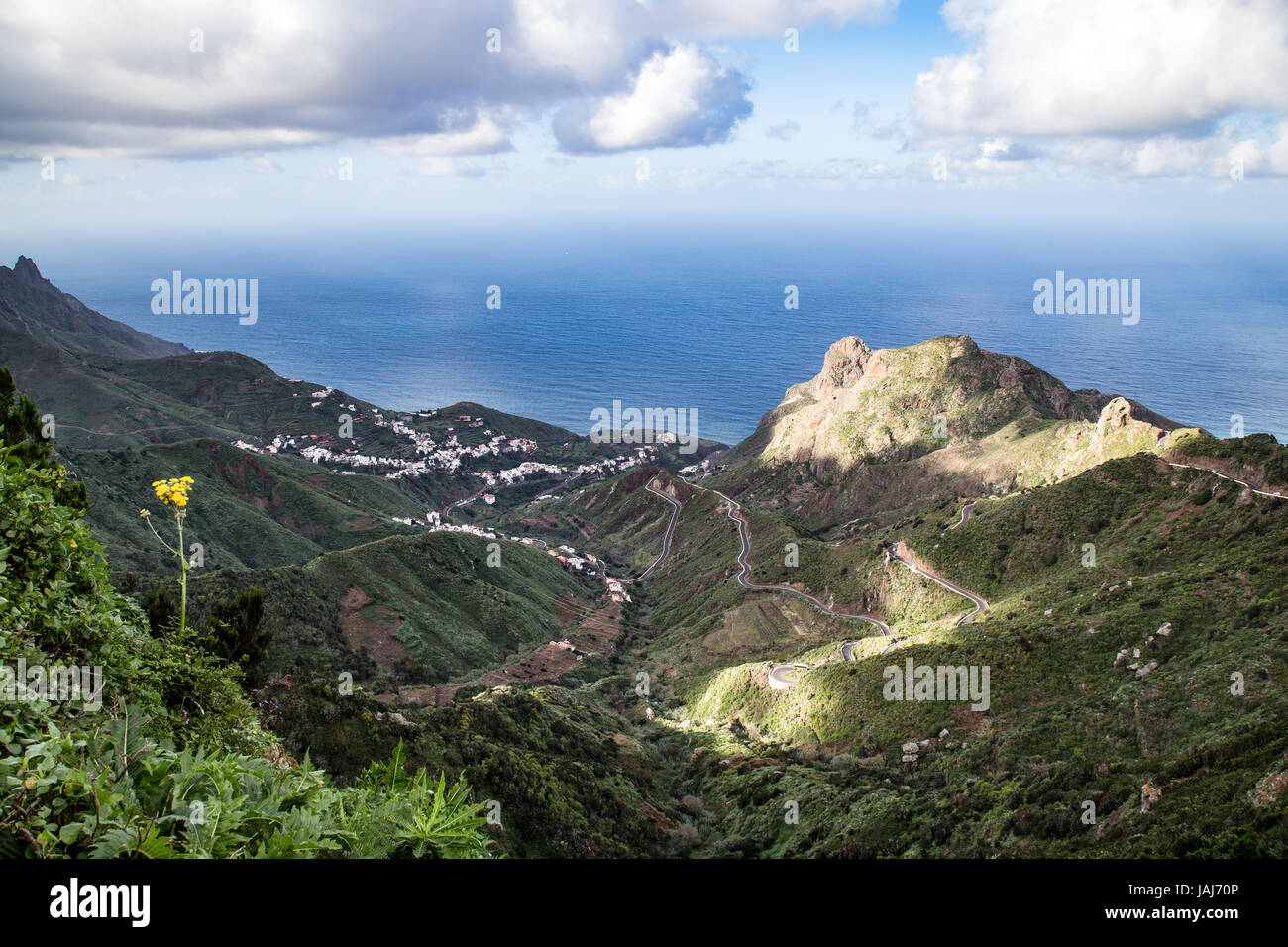The Anaga Mountains Nature Park, Canary Islands, Rocks, plants, sea and ...