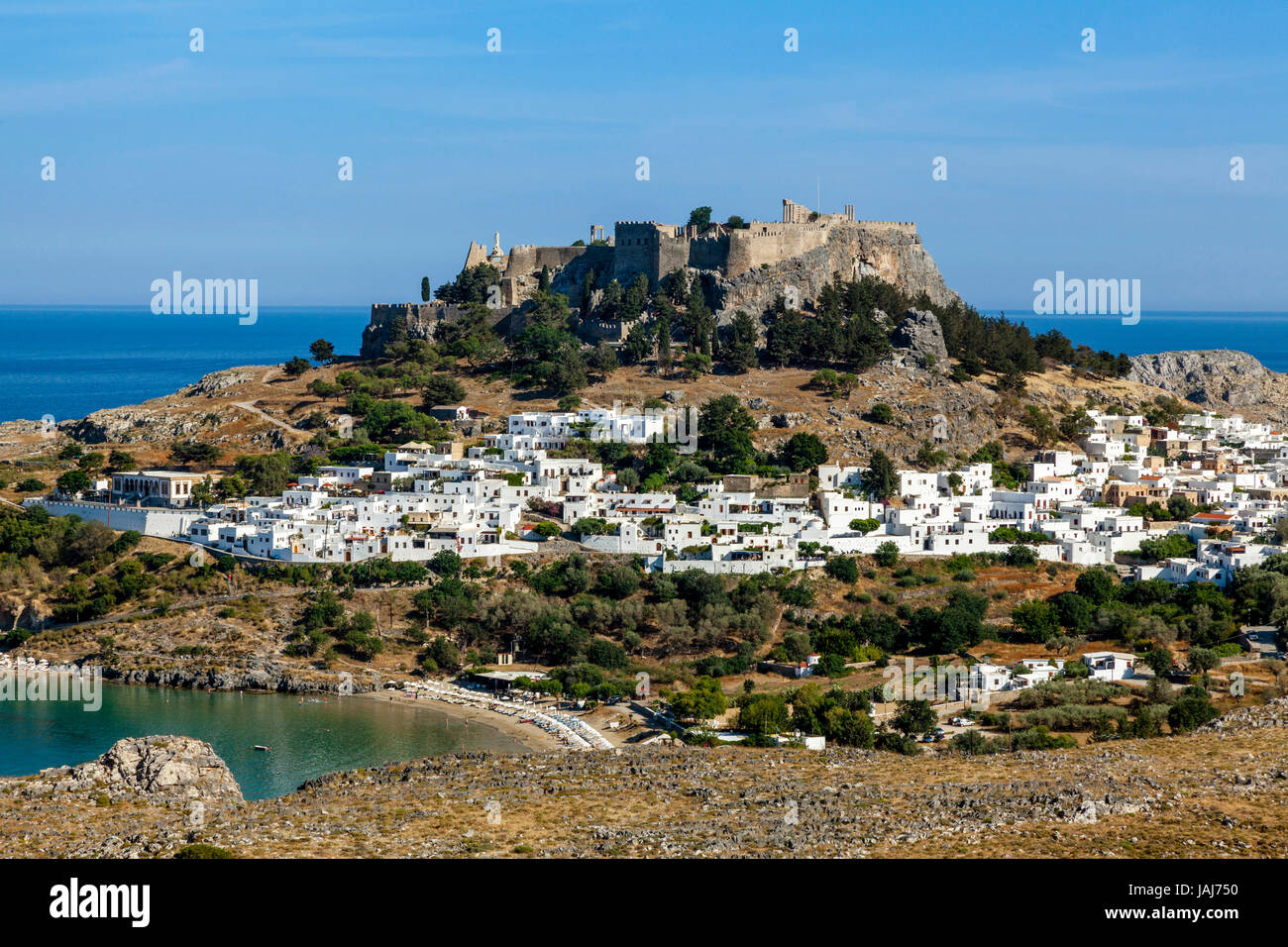 Elevated Views Of The Town Of Lindos, Rhodes, Greece Stock Photo - Alamy