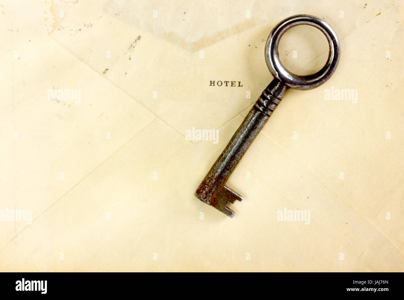 Skeleton key on vintage hotel envelope. Concept travel abstract Stock ...