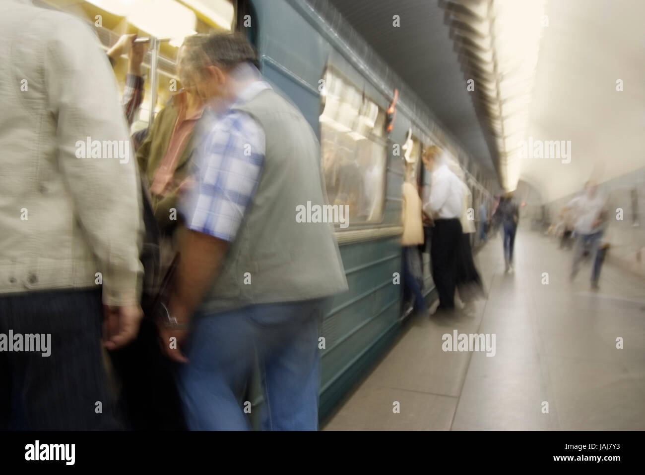 Moscow Metro, people on the metro platform, Moscow, Russia, Europe ...