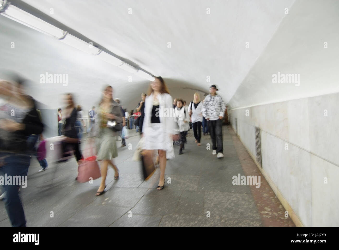 Moscow Metro, people in the metro tunnel, Moscow, Russia, Europe Stock ...