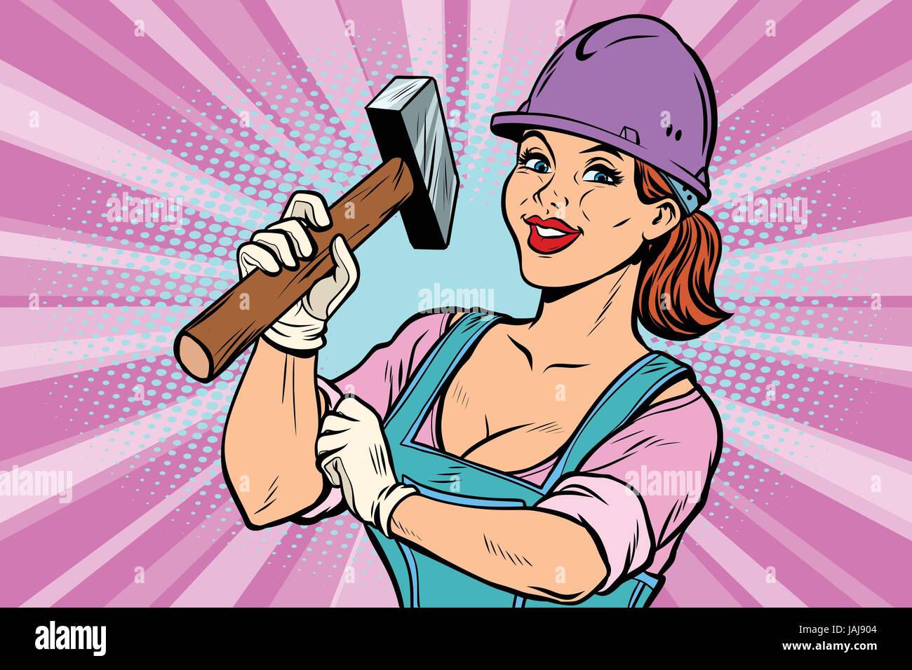 Construction worker with hammer. Woman professional Stock Vector Image ...