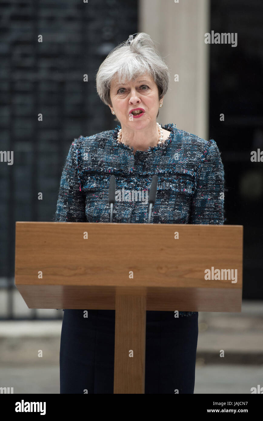 British Prime Minister Theresa May delivers a Speech at Downing Street ...