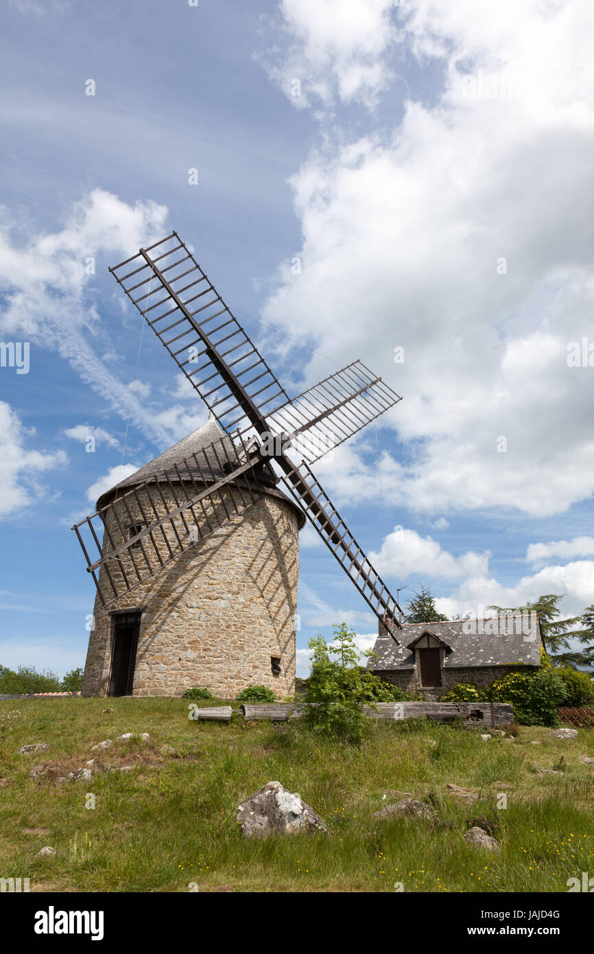 A windmill overlooking Mont St Michel bay in Normandy in France Stock ...