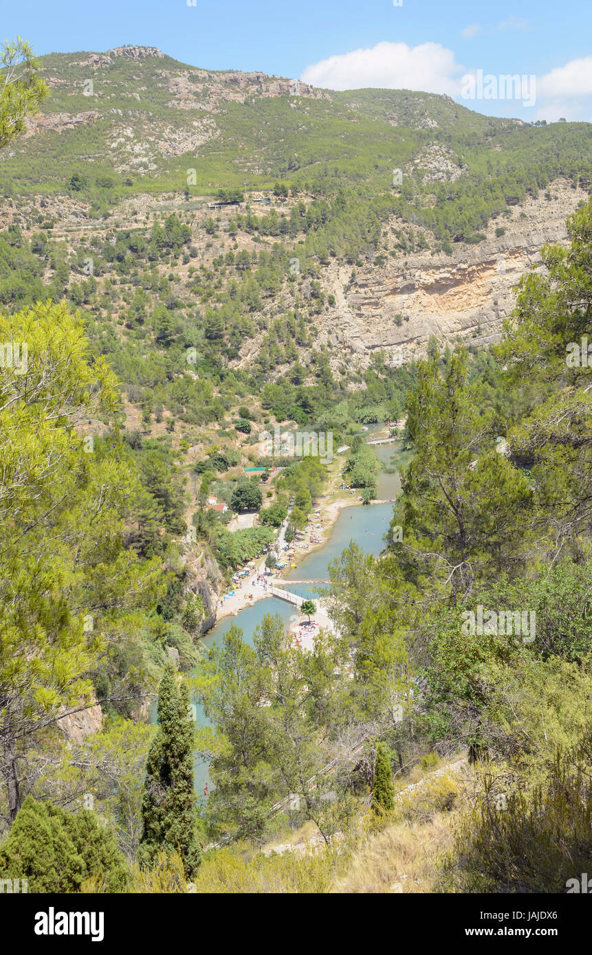 Landscape. Swimming area of thermal waters in the town of Montanejos ...