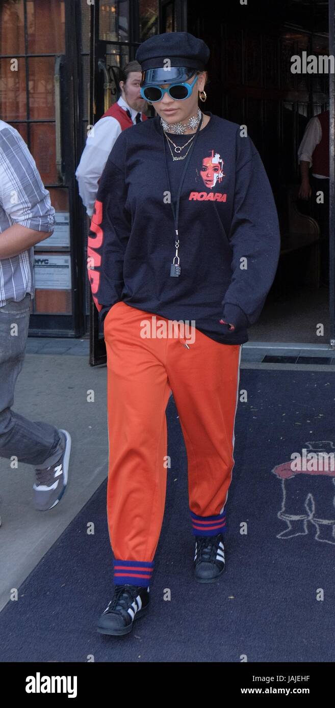 Rita Ora leaving her hotel in a colorful outfit Featuring: Rita Ora ...