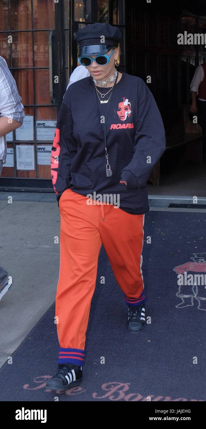 Rita Ora leaving her hotel in a colorful outfit Featuring: Rita Ora ...