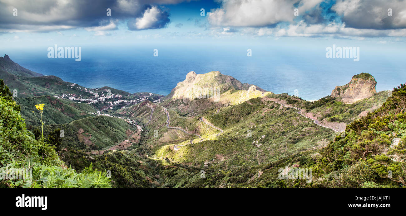 The Anaga Mountains Nature Park, Canary Islands, Rocks, plants, sea and ...