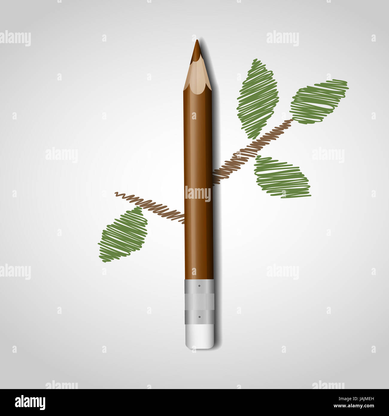 Wooden Pencil With Leaf. Vector Illustration. Eps 10 Stock Photo - Alamy