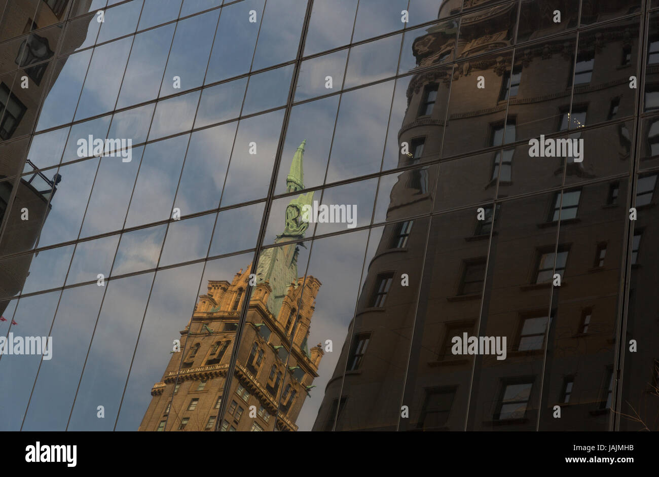 Reflection in Building Old and New, Manhattan, New York City Stock ...