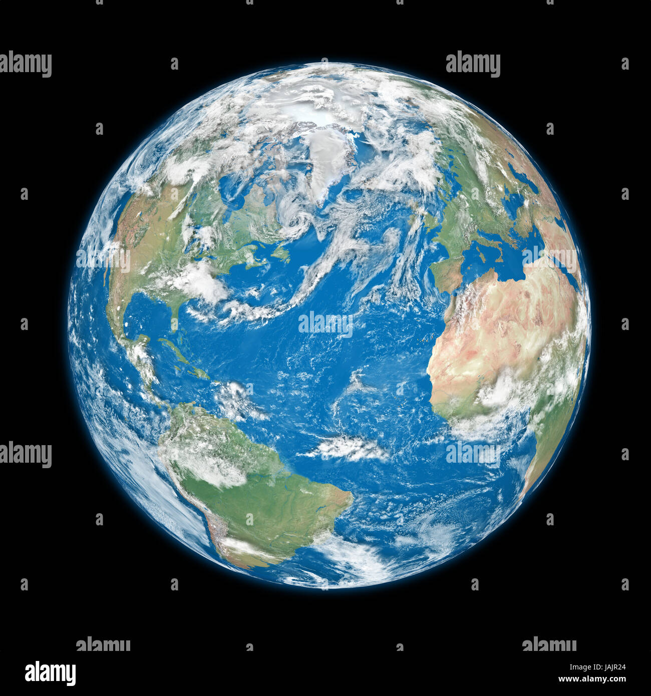 Blue planet Earth with clouds isolated on black background. Elements of ...