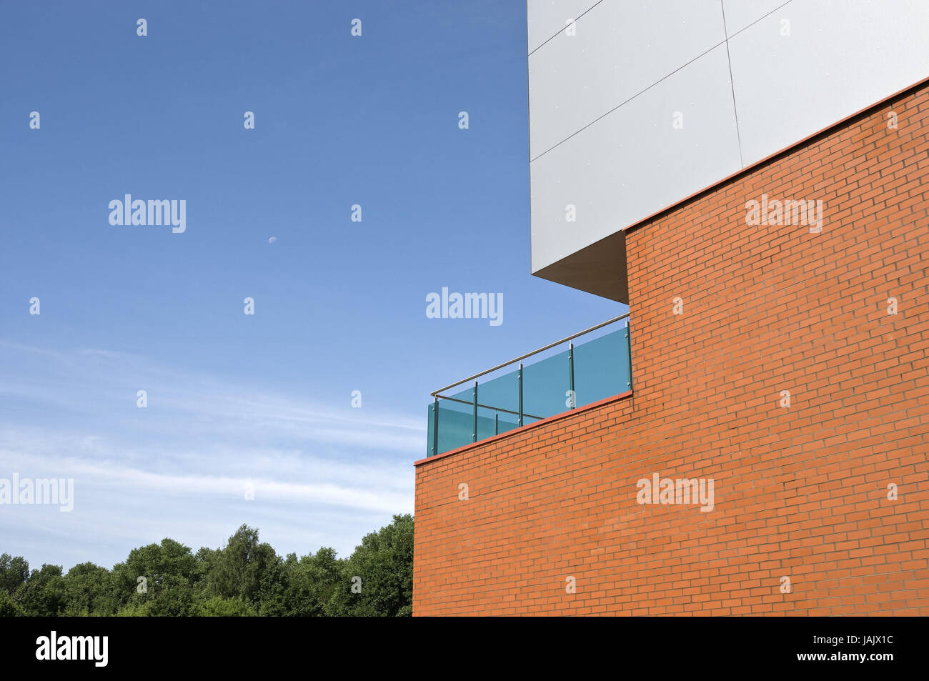 Conception,house,red brick,glass balcony Stock Photo - Alamy