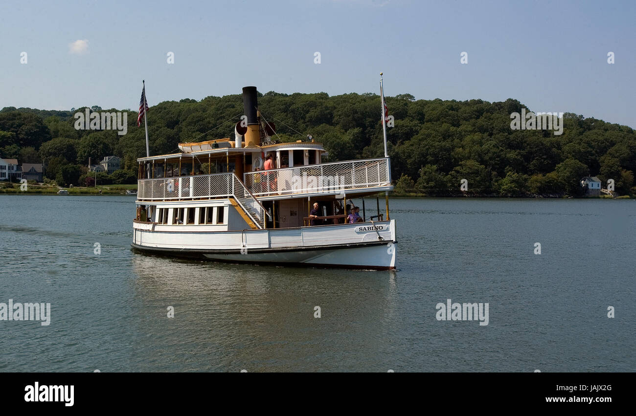 The "Sabino" a historic steam ferry on the Mystic River at Mystic ...