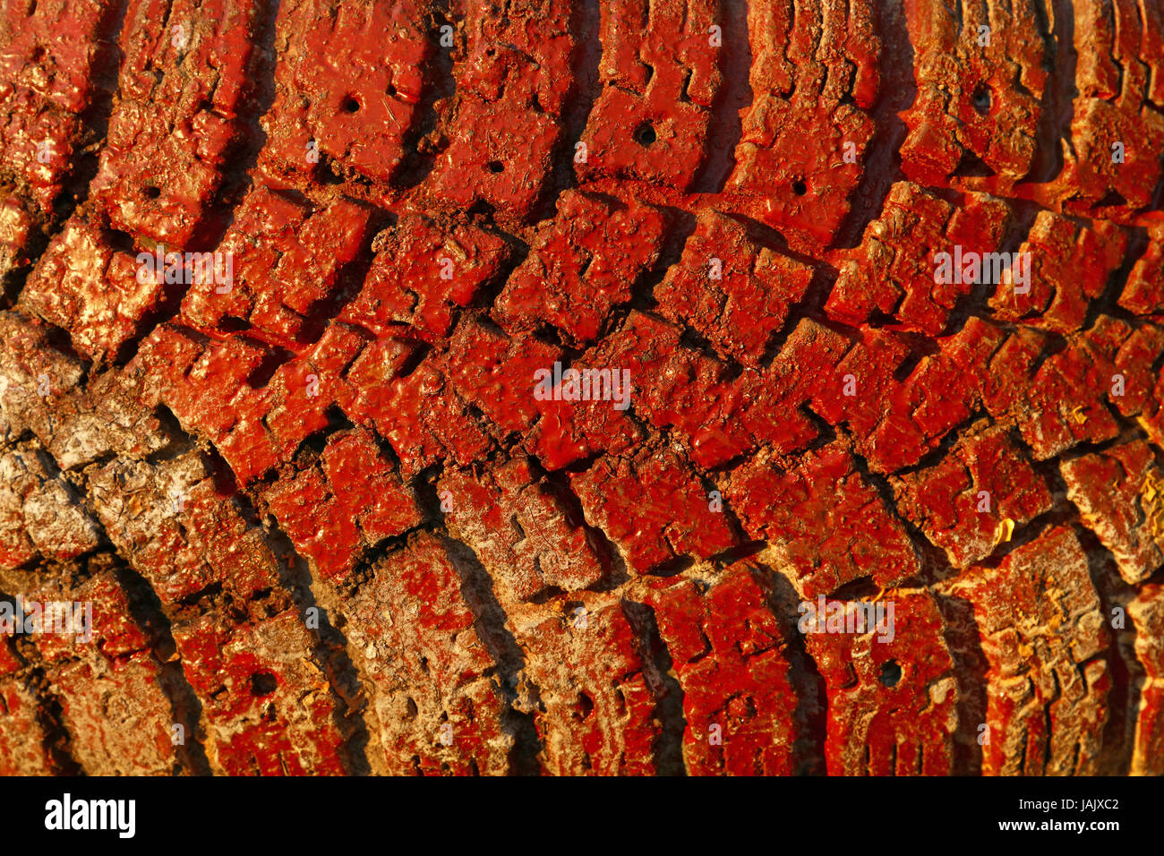 Old vivid red painted truck wheel tire tread grunge background texture ...