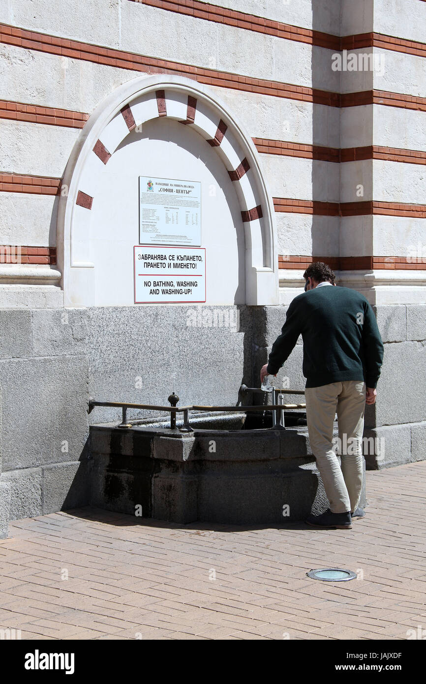 Drinking water fountain at the Mineral Baths building in Sofia Stock ...