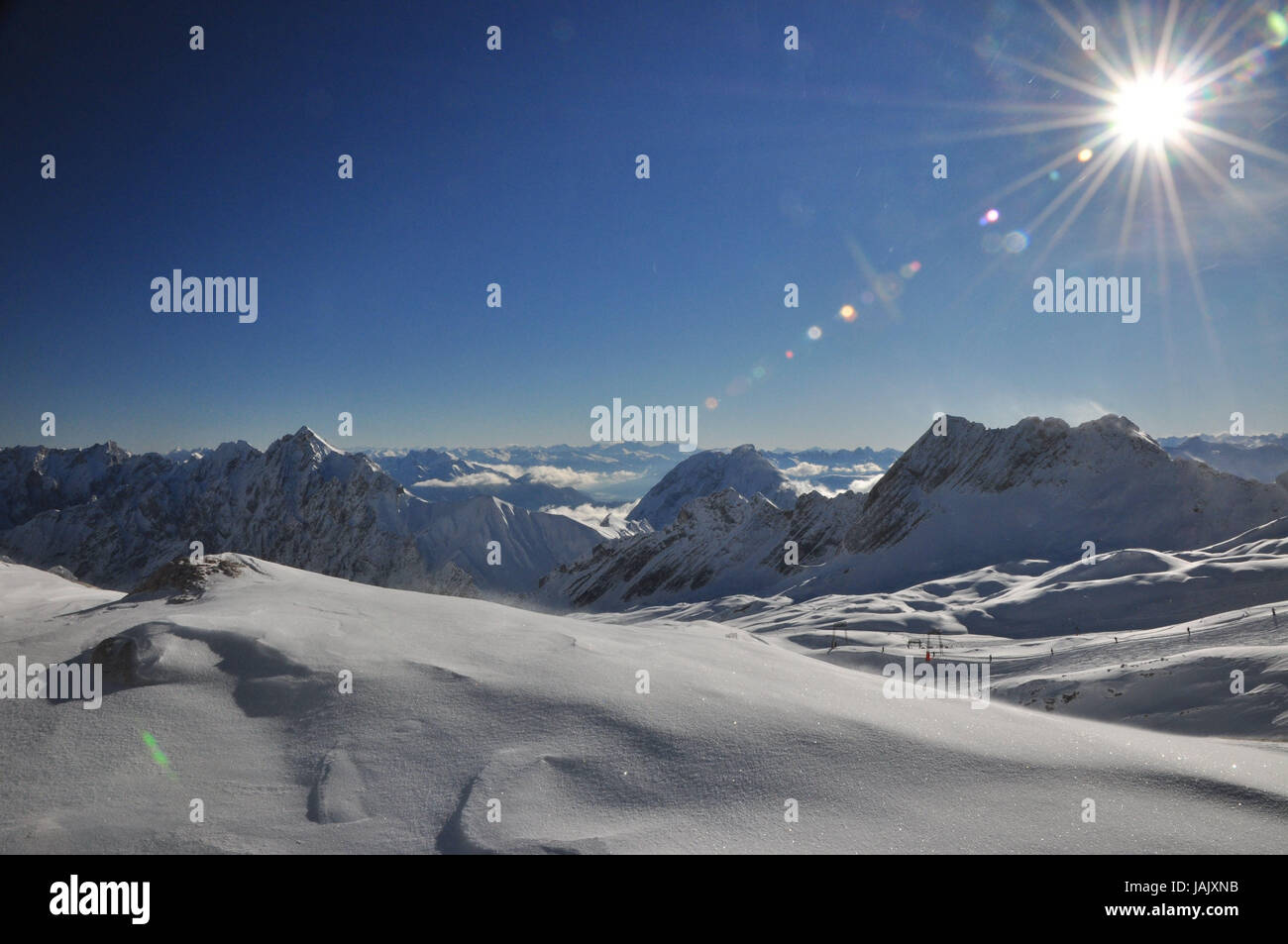 Germany,Bavaria,Zugspitze glacier,Alpine panorama,back light,Zugspitze ...