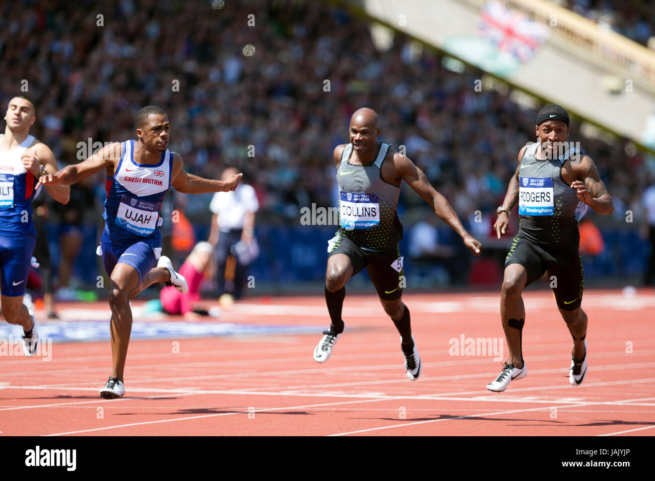 Chijindu UJAH, Kim COLLINS & Michael RODGERS competing in the men's ...