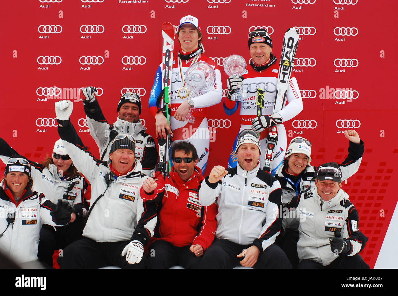 Winter sports,Ski-alpine,national team Switzerland,stage,cheering Stock ...