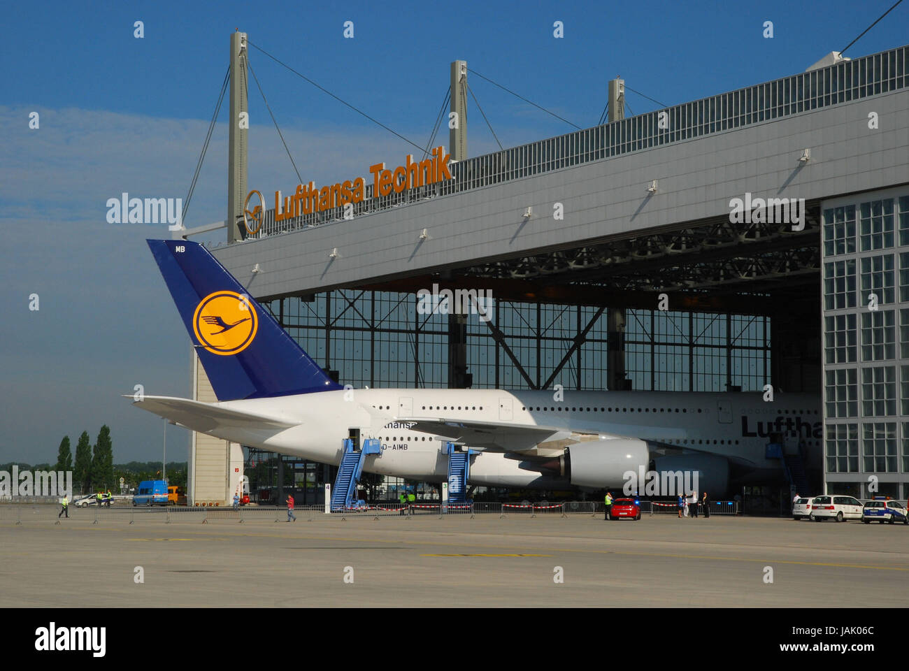 Civil aviation,Lufthansa airbus A380,hangar,rear Stock Photo - Alamy