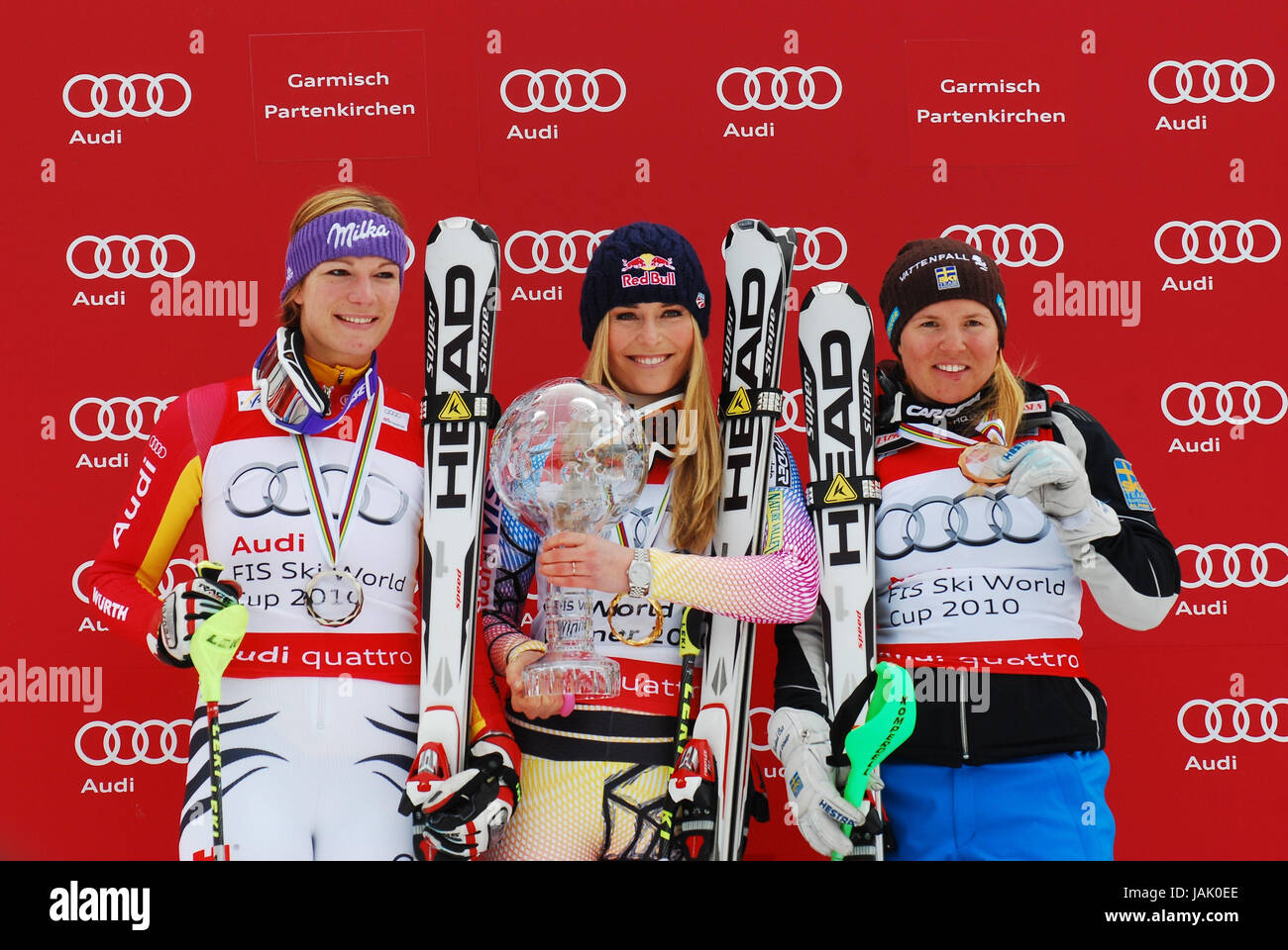 Winter sports,Ski-alpine,ski racers,stage,winner's honour Stock Photo ...