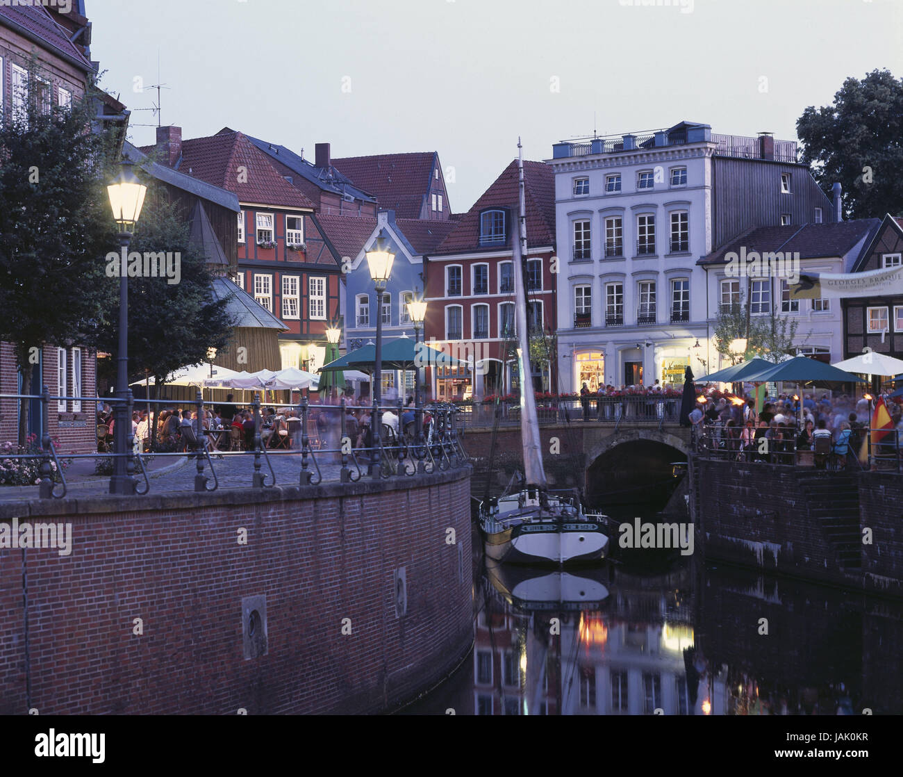 Germany,Lower Saxony,Stade,old harbour,in the evening,town,townscape ...