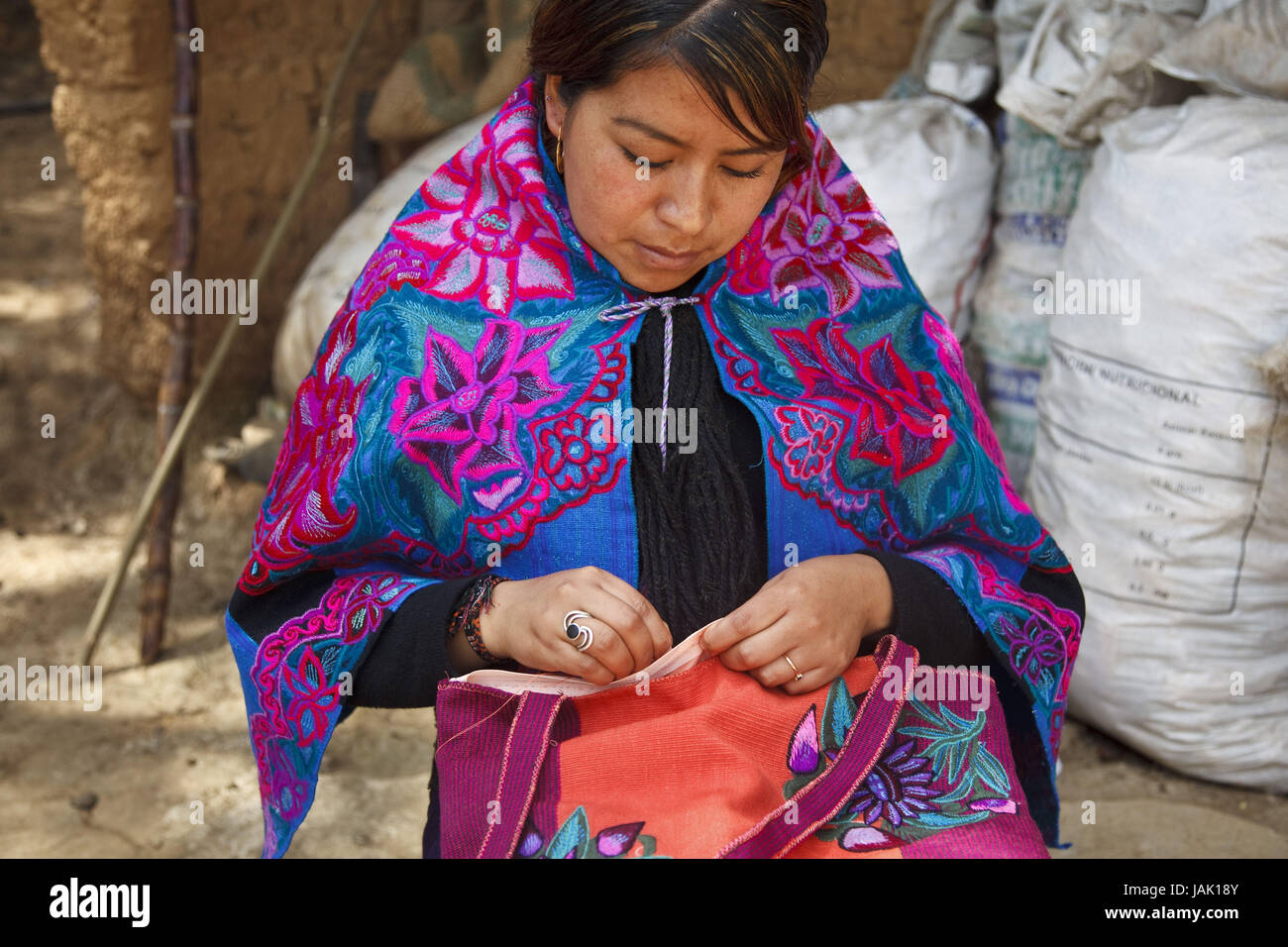 Mexico,Chiapas,Zinacantan,textiles,embroidery goods,woman,Maya,sewing ...