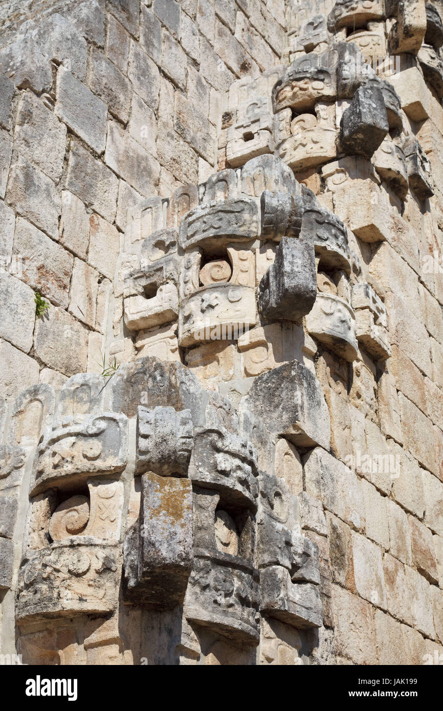 Mexico,Yucatan,Uxmal,ruins,Maya,pyramid of the foreteller,Chaac masks ...