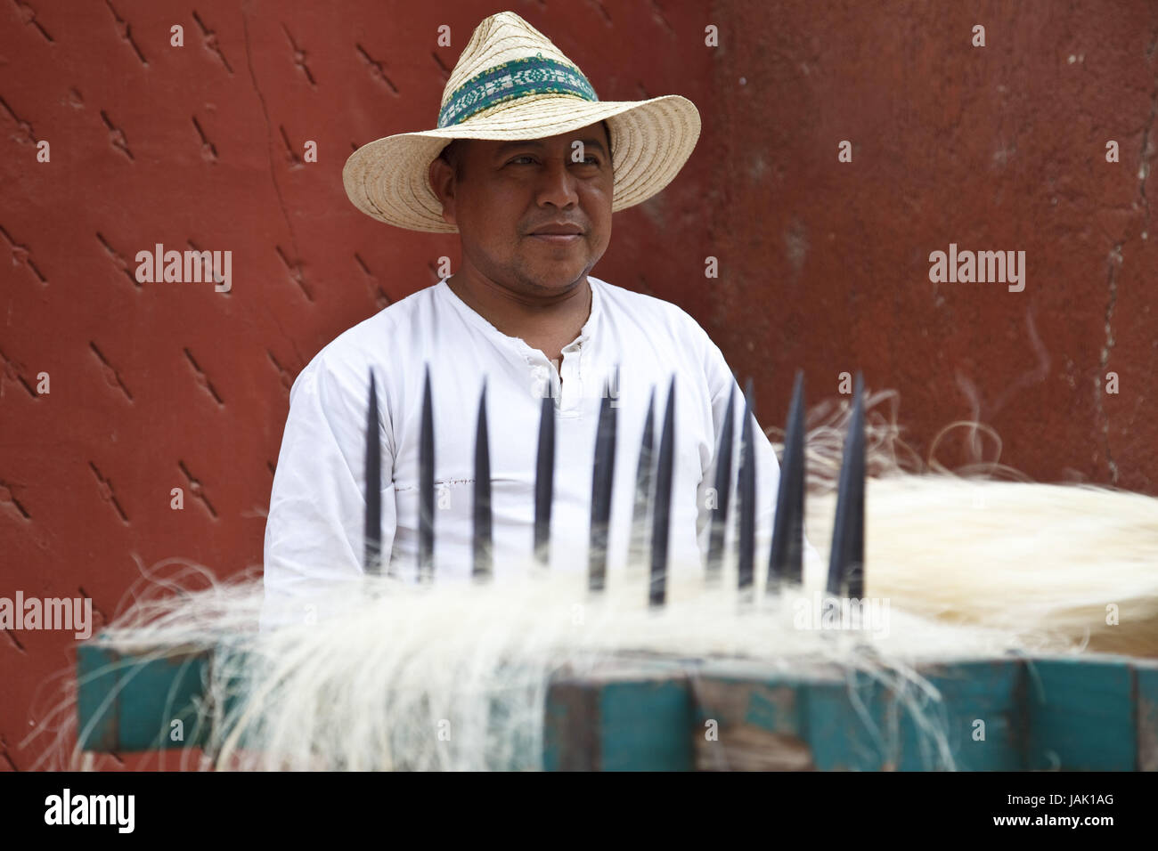 Mexico,Yucatan,Sotuta de Peon,Hacienda,man,Maya,sisal fibers,processing ...