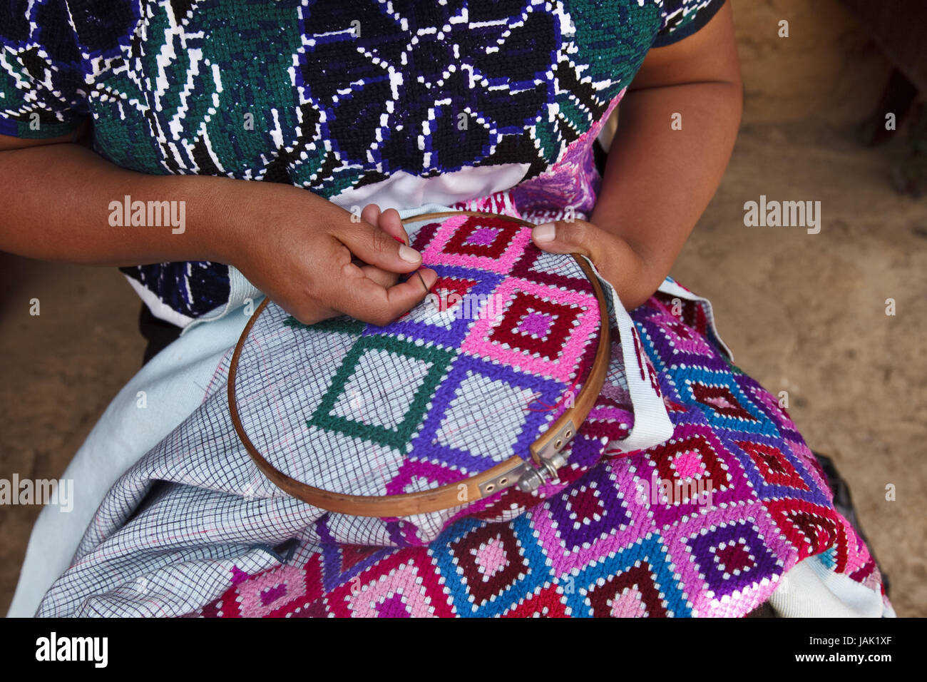 Mexico,Chiapas,Zinacantan,textiles,embroidery goods,hands,embroidering ...