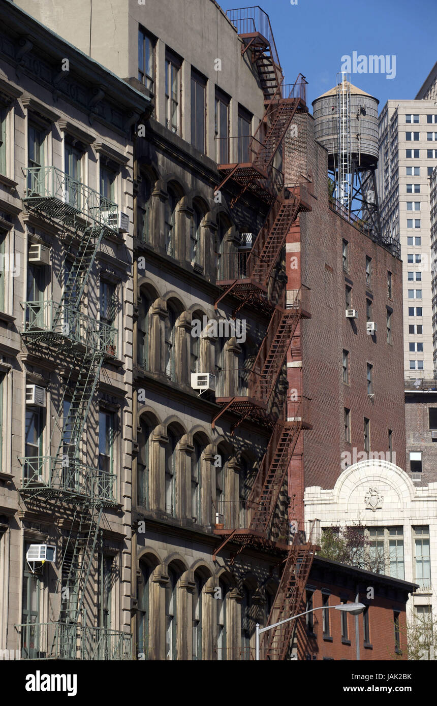 The USA,America,New York,Manhattan,Soho,house facades with fire escapes ...