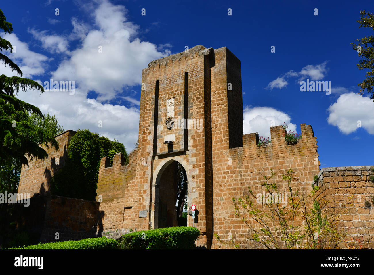 Entrance of the medieval Albornoz Fortress in the historic center of ...