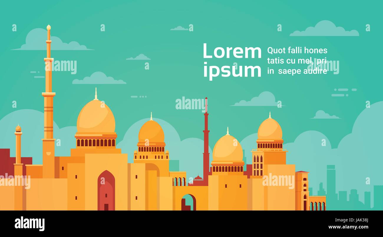 Muslim Cityscape Nabawi Mosque Building Religion Stock Vector Image ...