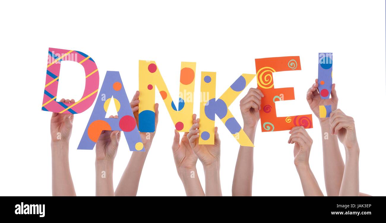 Many Hands Holding the Colorful German Word Danke Which Means Thanks ...