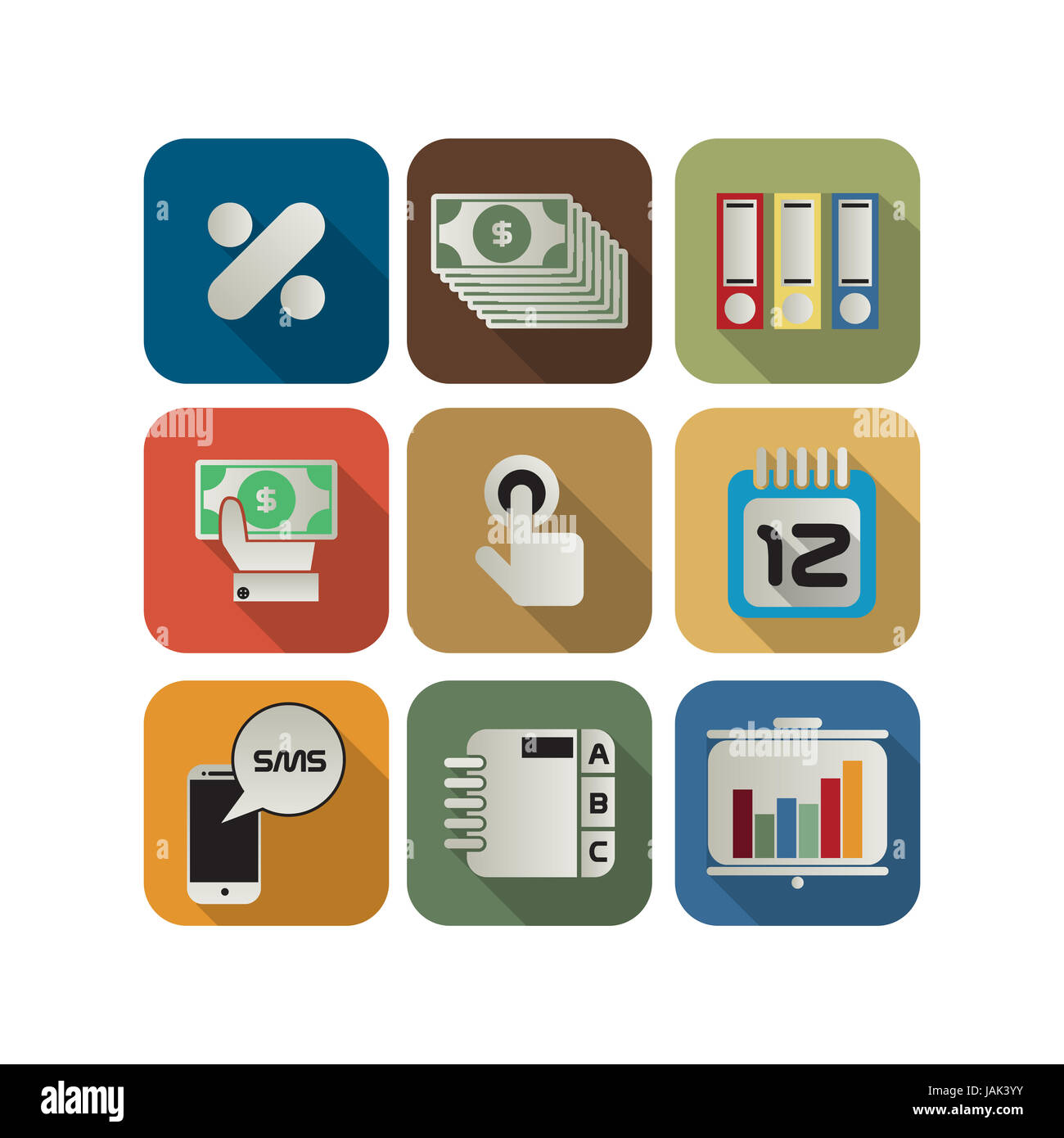 Business or finance flat appication icon set over white background ...