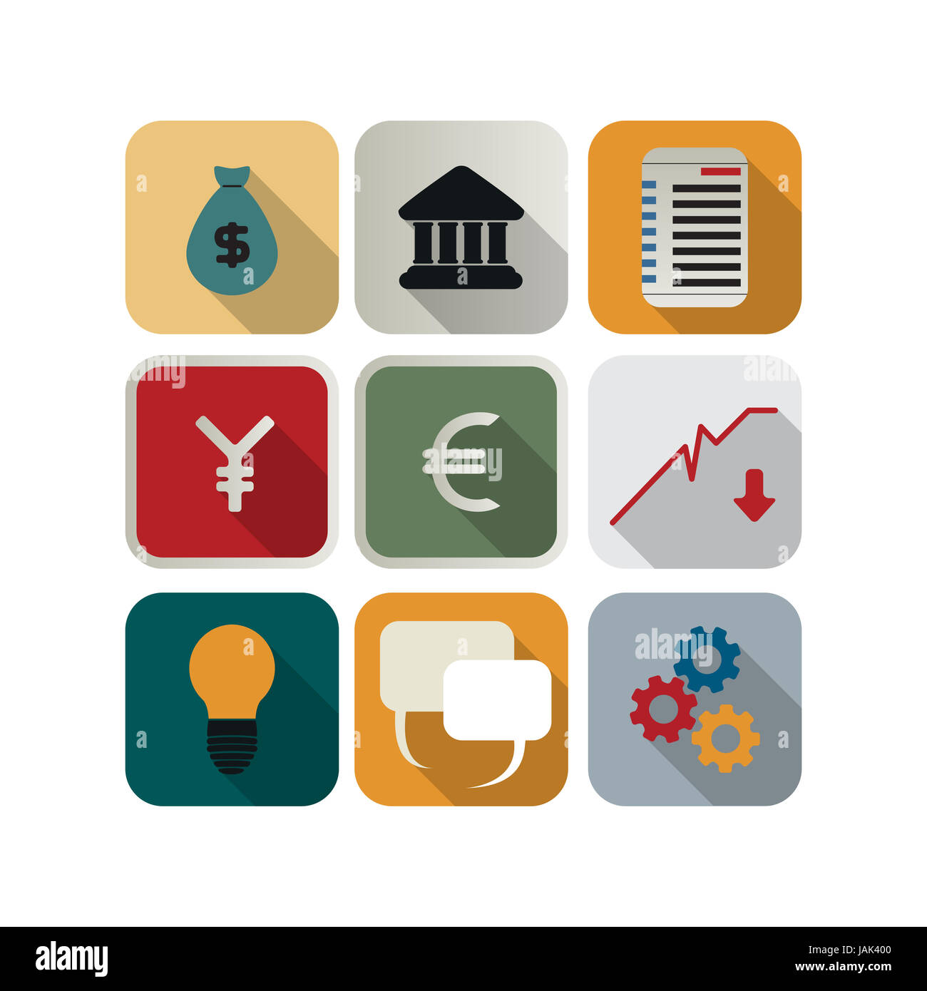 Business or finance flat appication icon set over white background ...