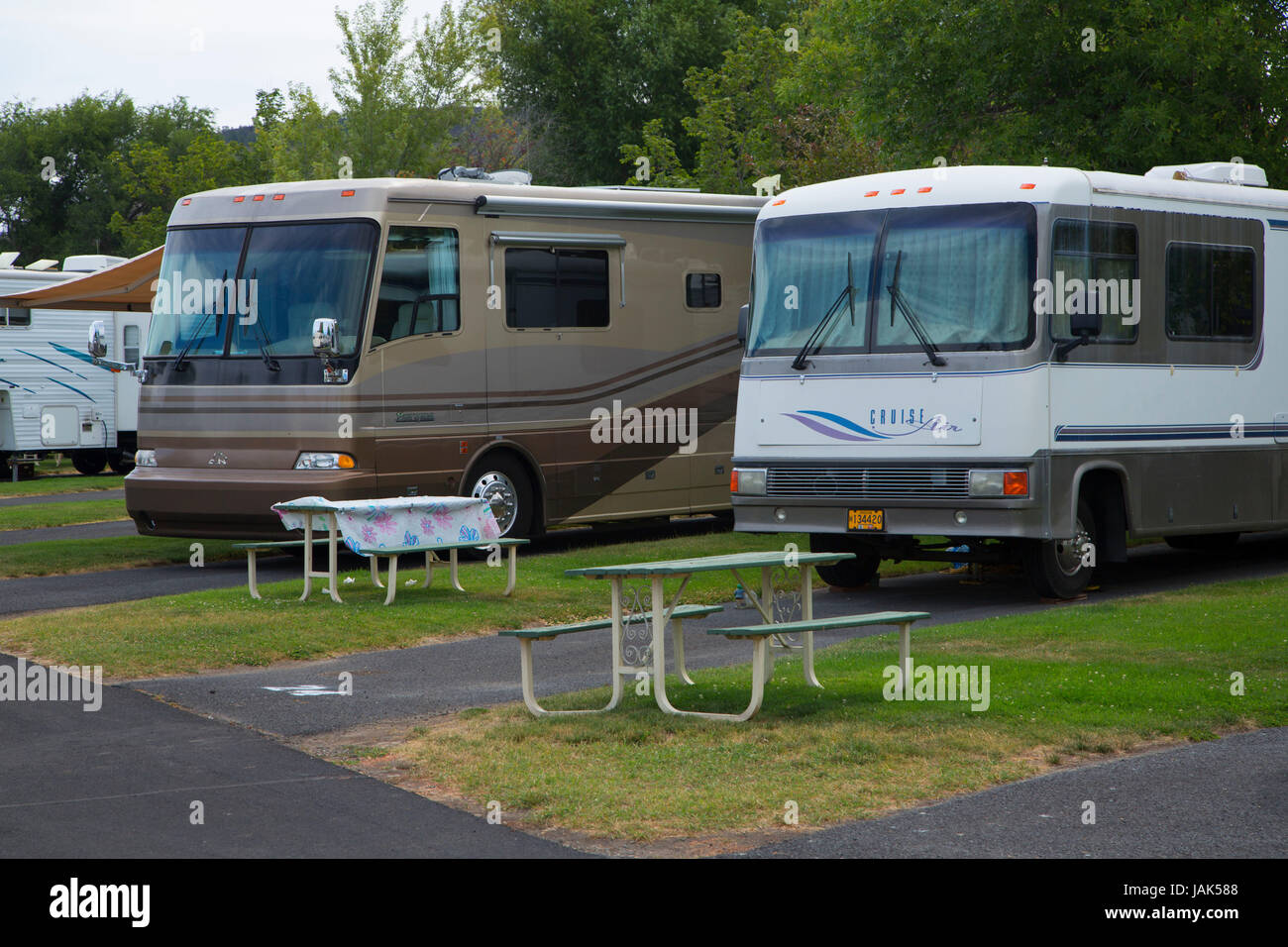 Motorhome in campground, Crook County Fairgrounds, Prineville, Oregon ...