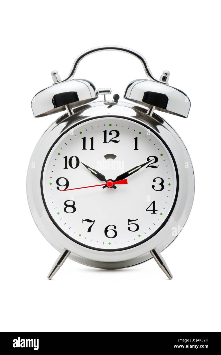 classical alarm clock on white background Stock Photo - Alamy