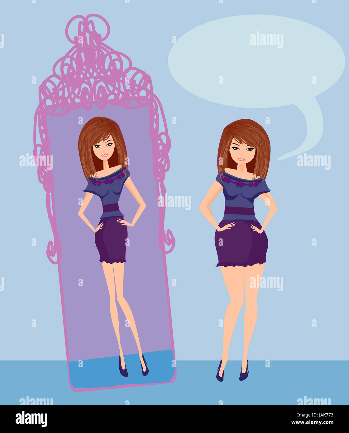 Full lady enjoys slim reflection diet hi-res stock photography and ...