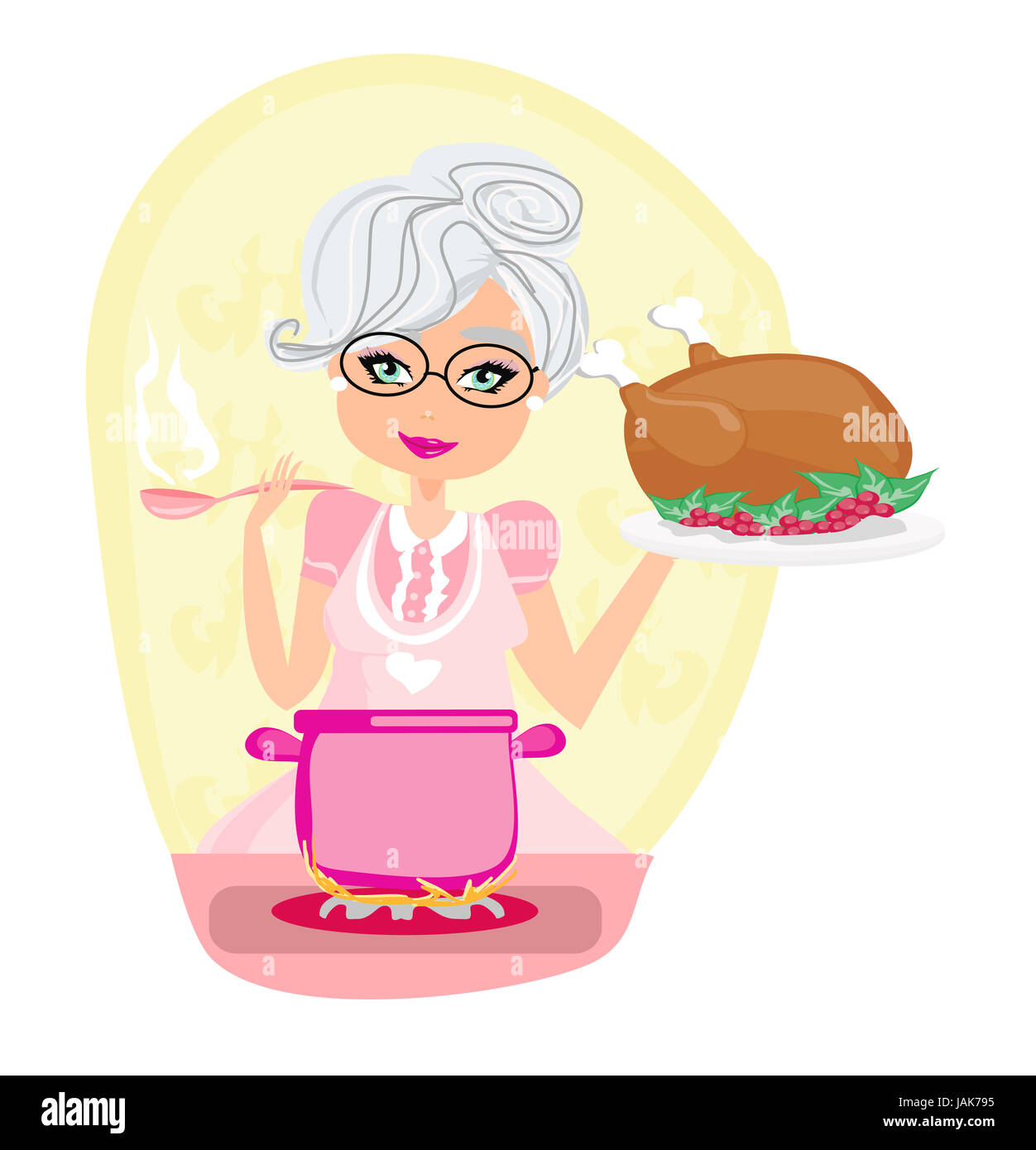 Old lady cooking illustration Cut Out Stock Images & Pictures - Alamy