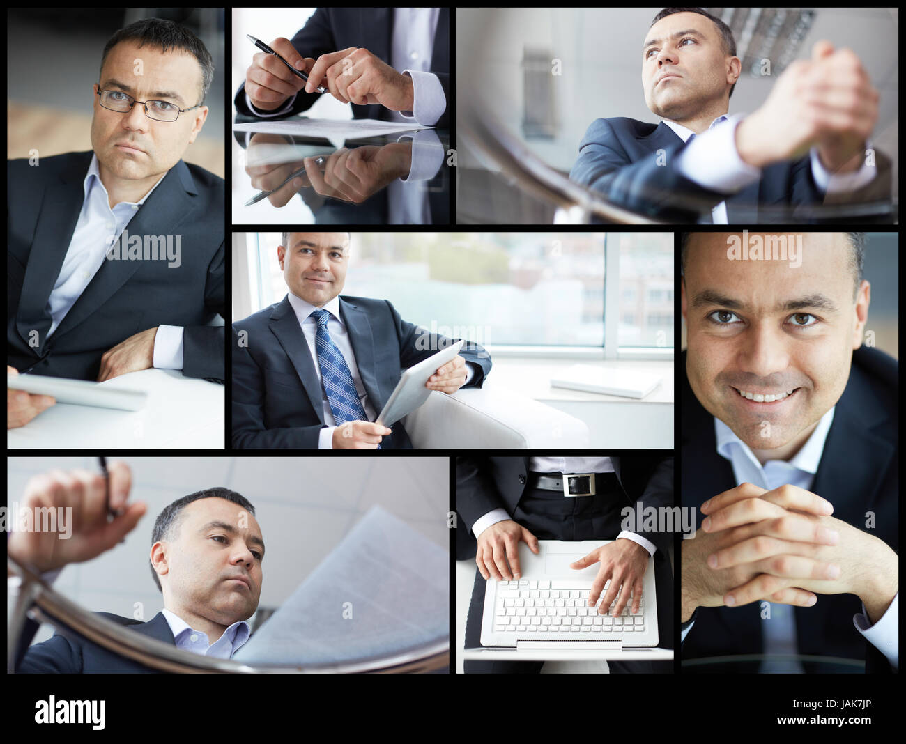 Collage of mature businessman at work Stock Photo - Alamy
