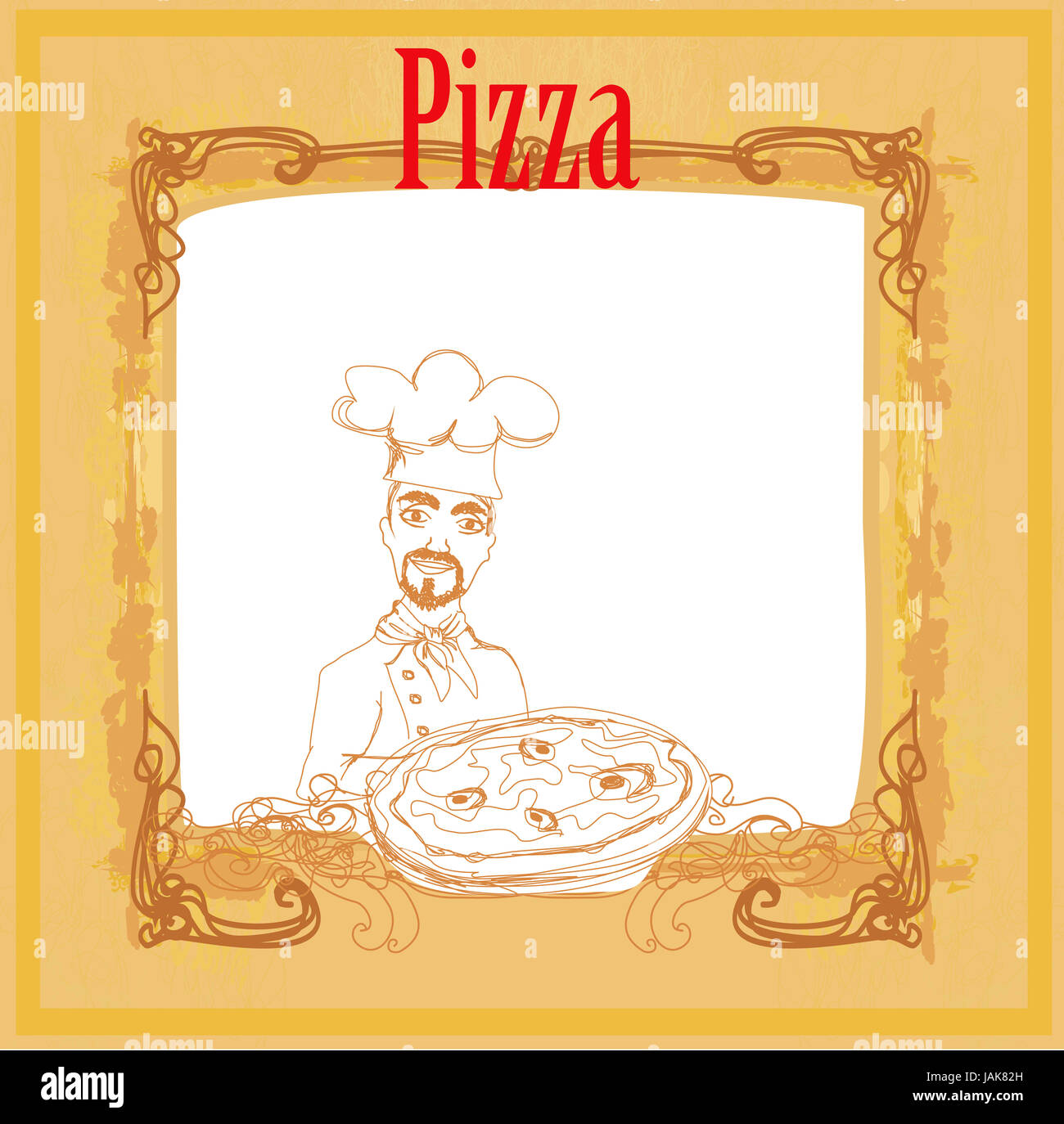 chef with pizza , vintage card Stock Photo - Alamy
