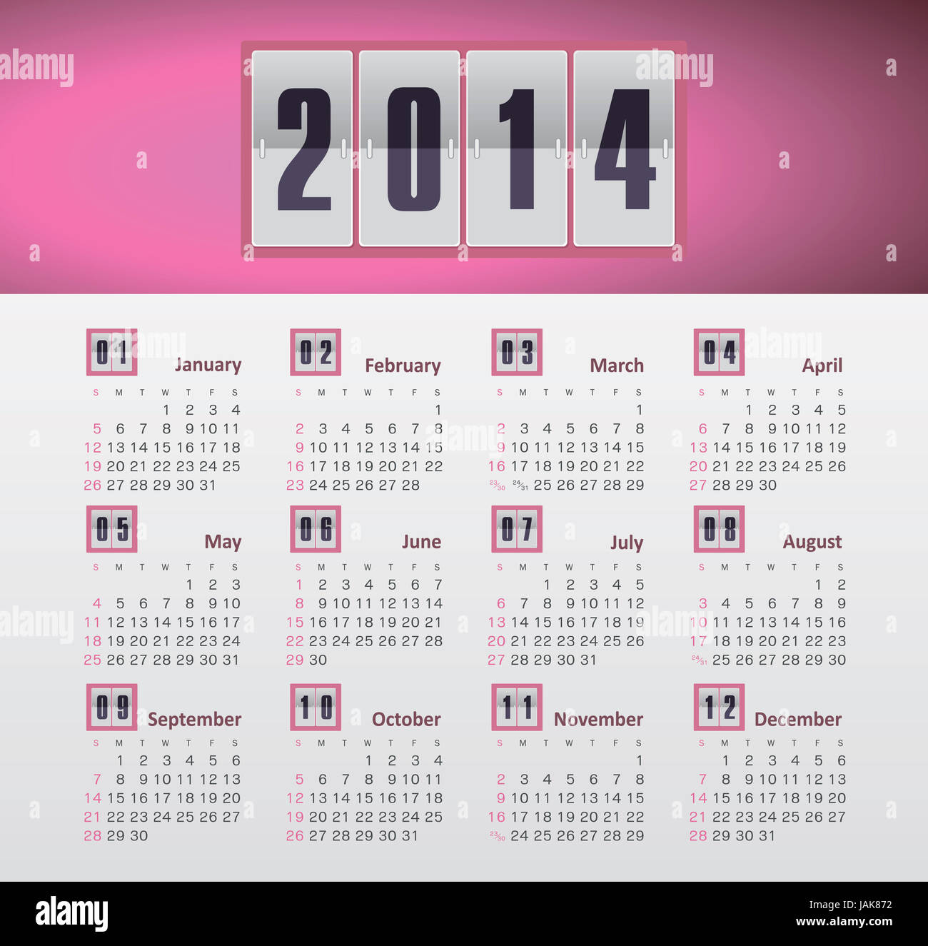 Vector calendar for 2014 eps without transparency Stock Photo - Alamy