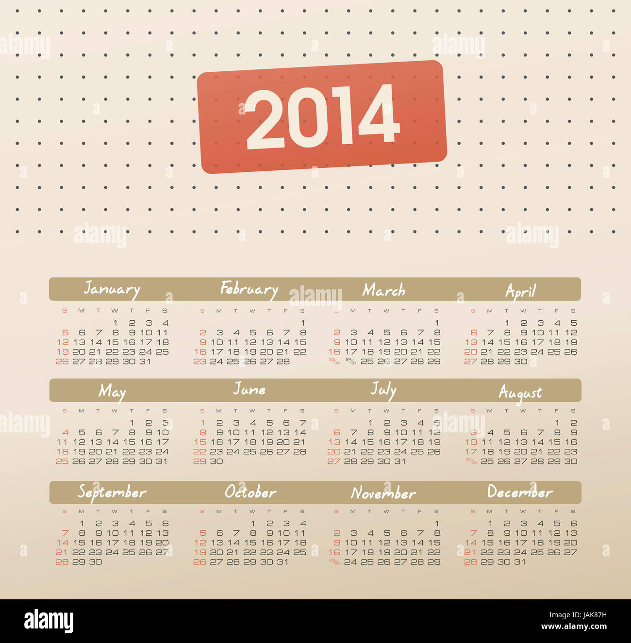 Vector calendar for 2014 eps without transparency Stock Photo - Alamy