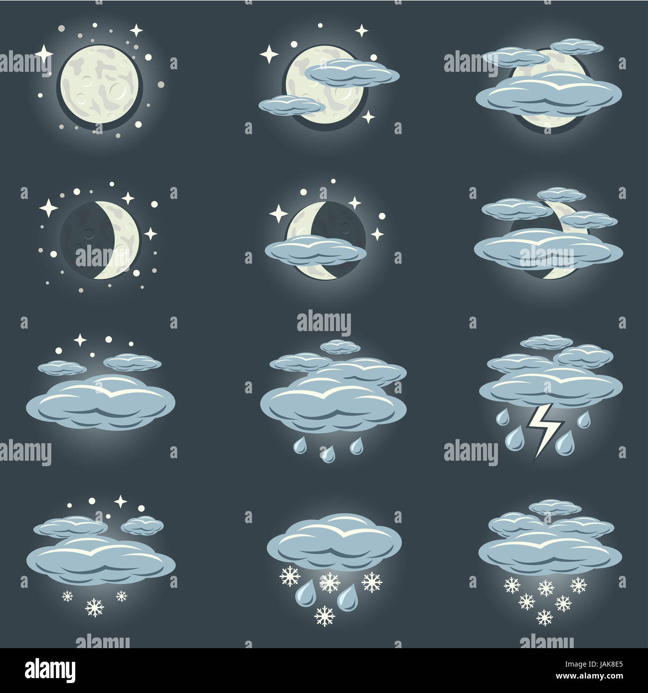 A collection of icons that show night weather Stock Photo - Alamy