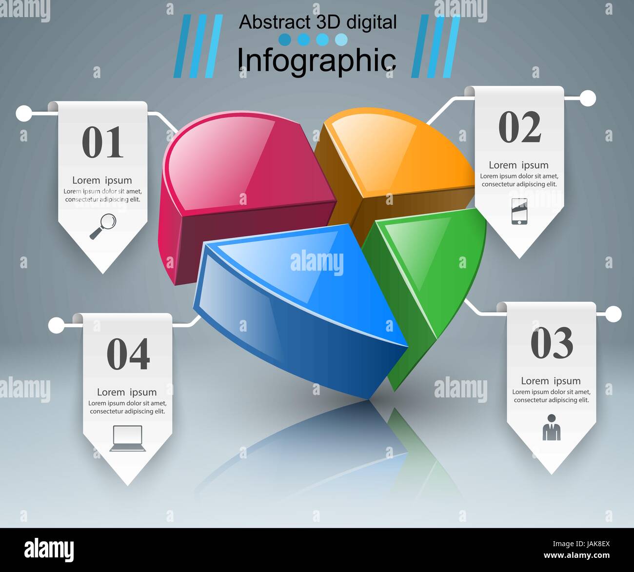 Abstract 3D digital illustration Infographic. Heart icon Stock Vector ...