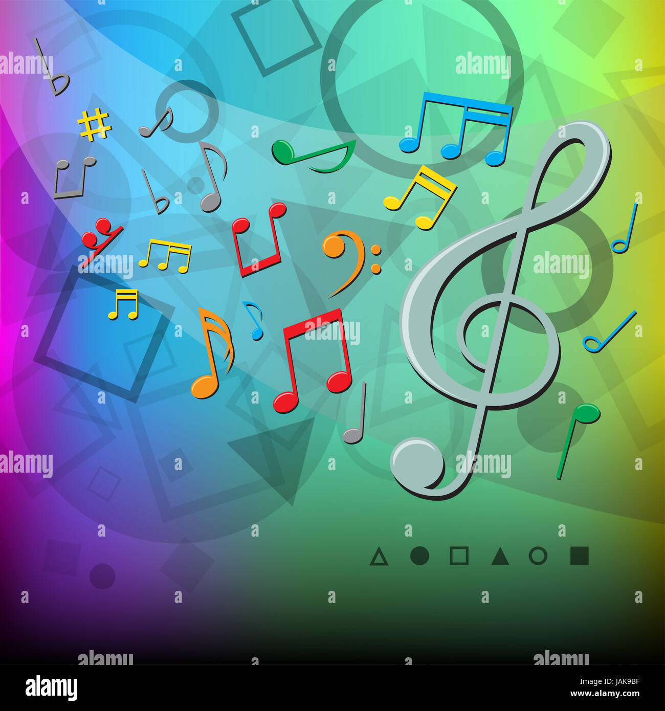 The modern abstract music notes and geometrical shapes color background ...